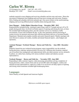 CRivera_Resume-1-1-2 | DOC | Logistics | Business