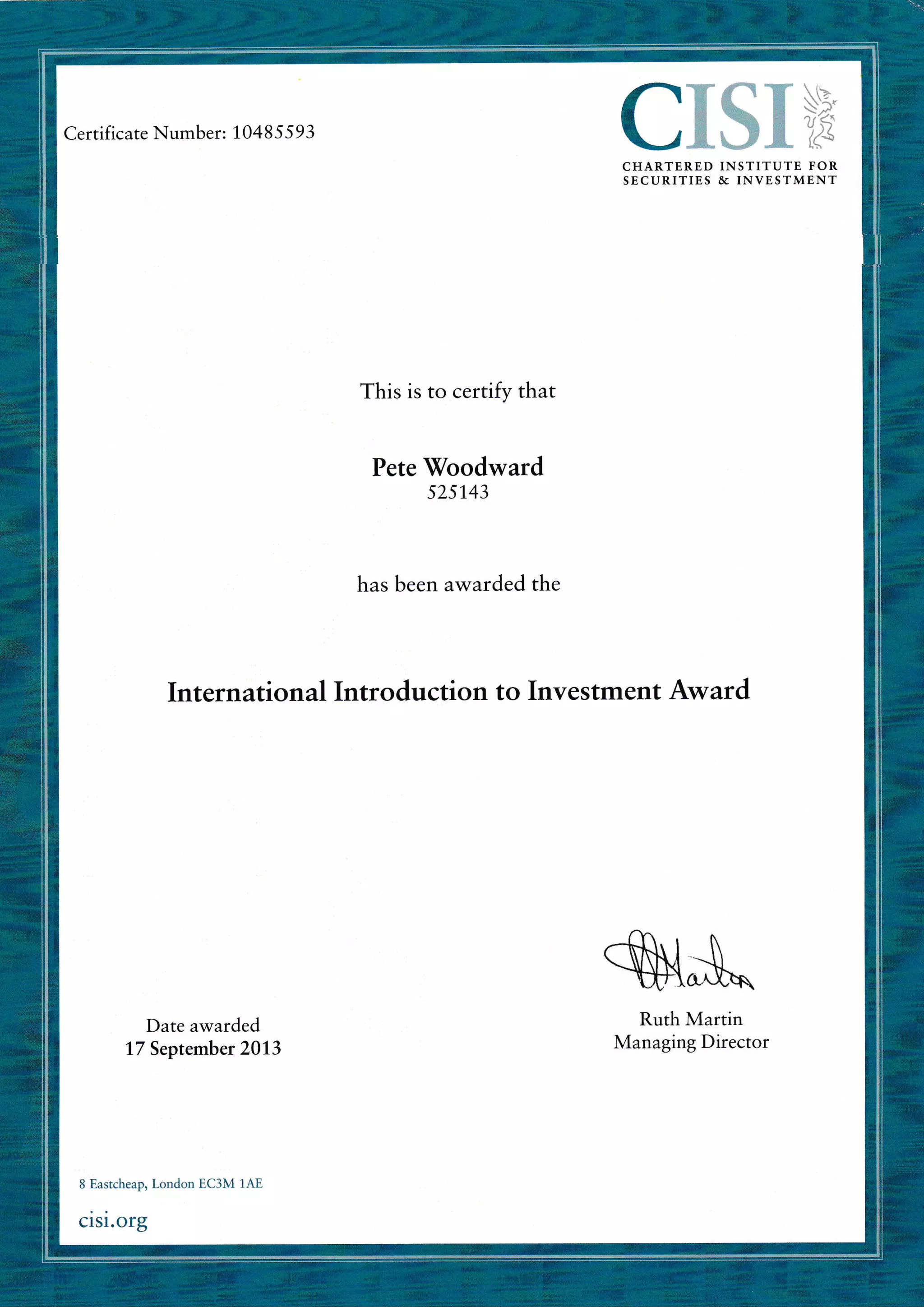 CISI Certificate 17-09-13 | PDF