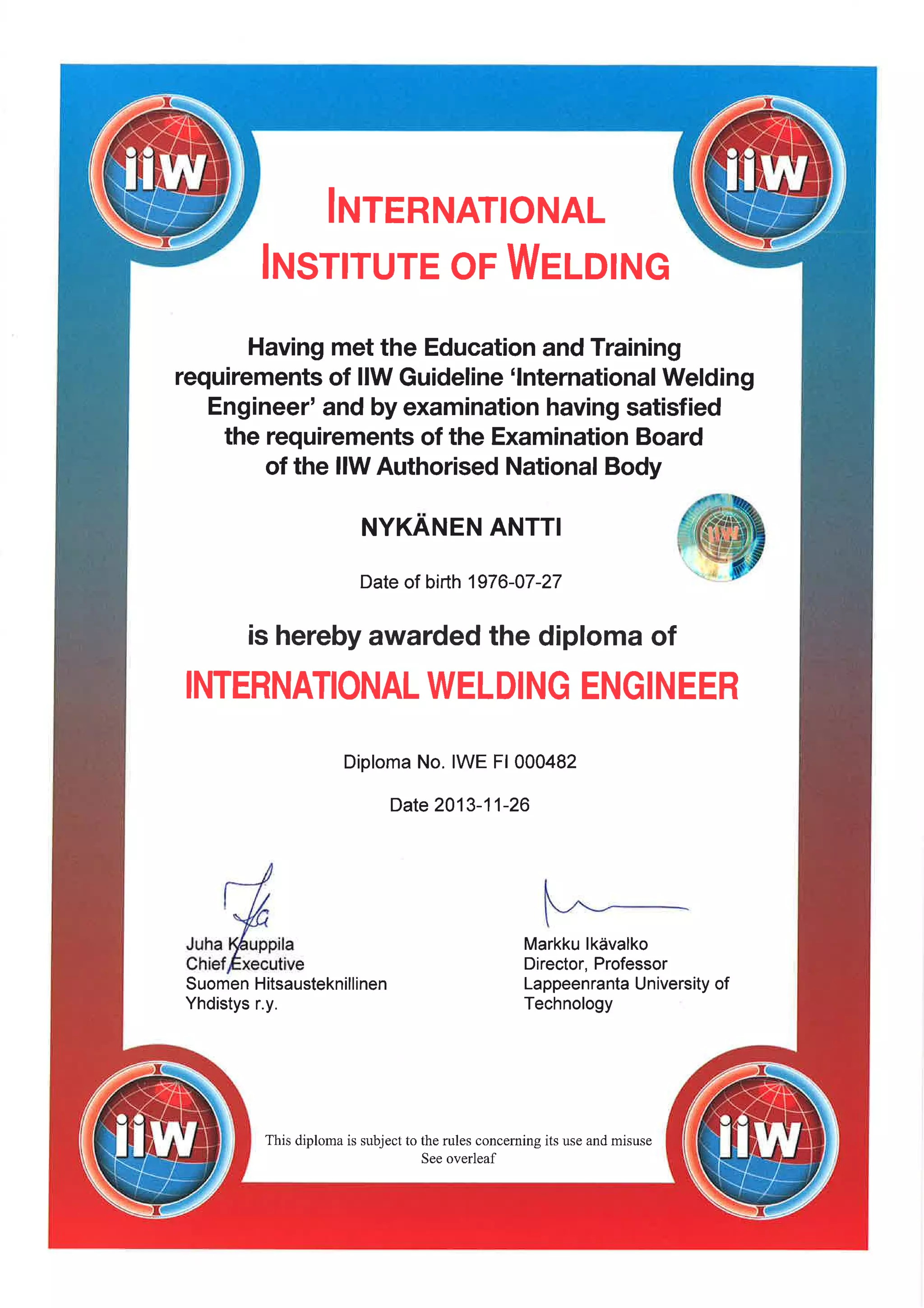 Sertificate IWE FI000482 | PDF