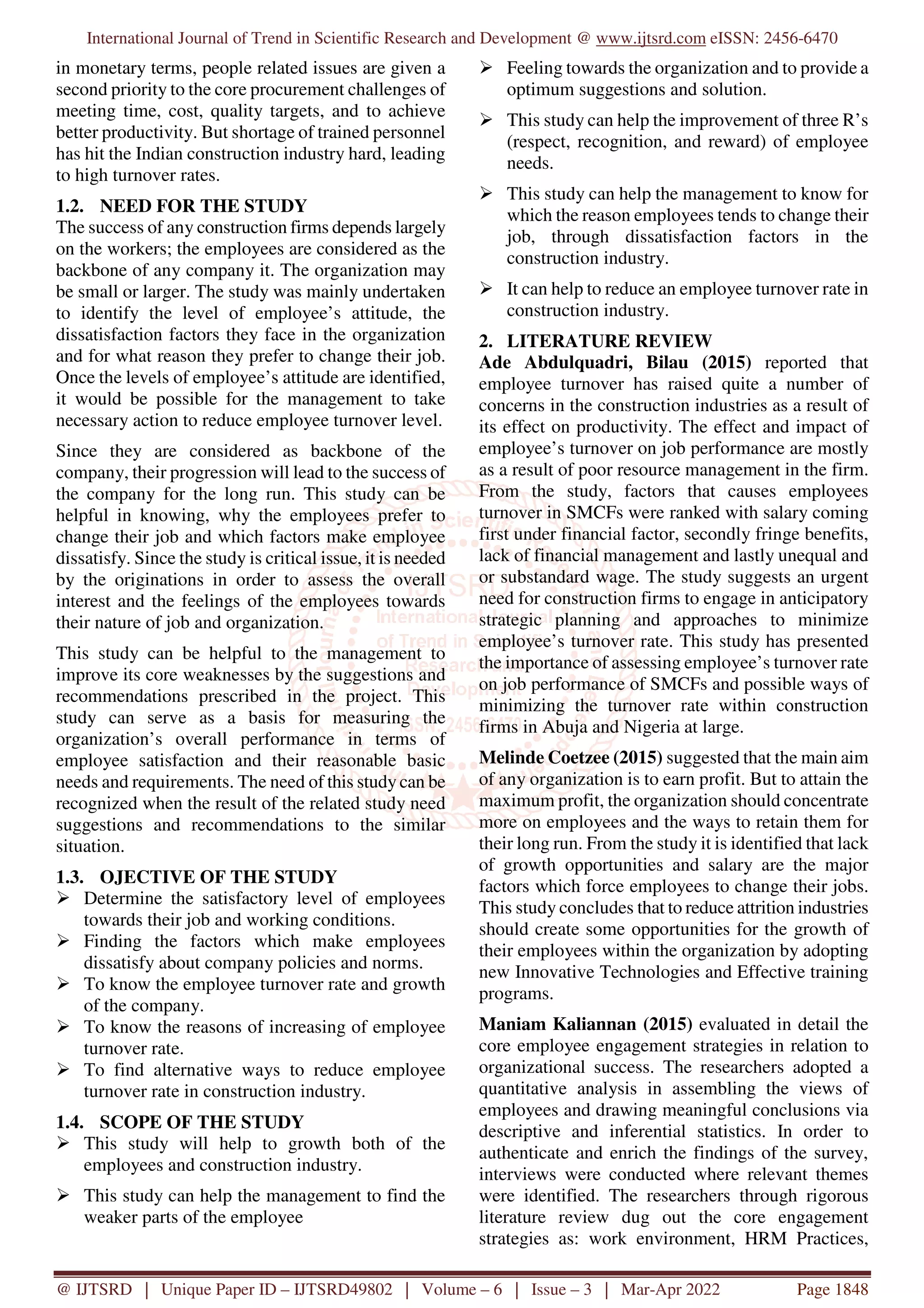 An Analysis on Employee Turnover Problem in Construction Industry | PDF ...