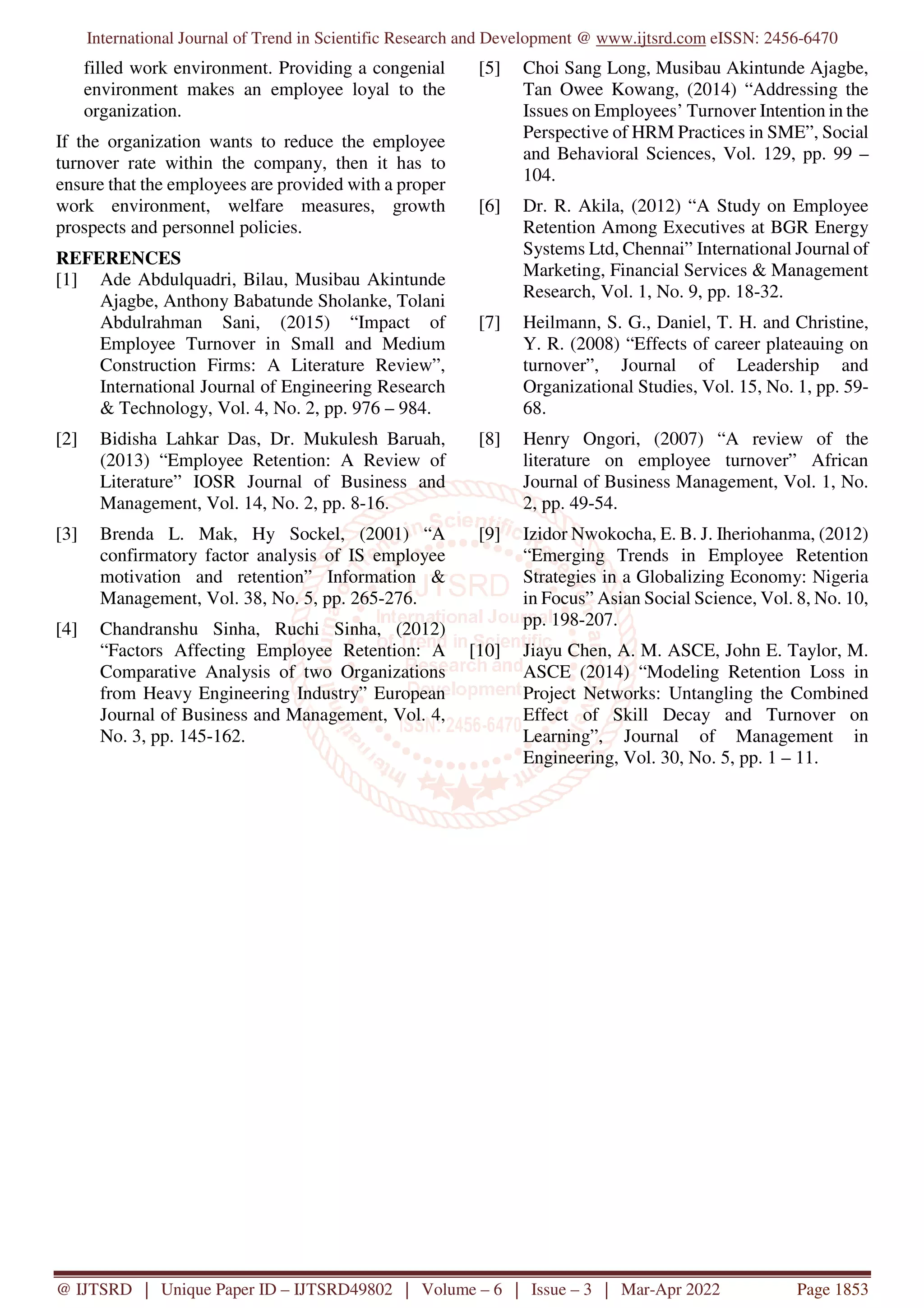 An Analysis on Employee Turnover Problem in Construction Industry | PDF