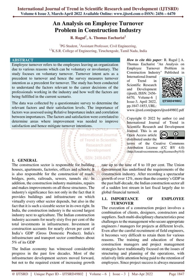 An Analysis on Employee Turnover Problem in Construction Industry | PDF
