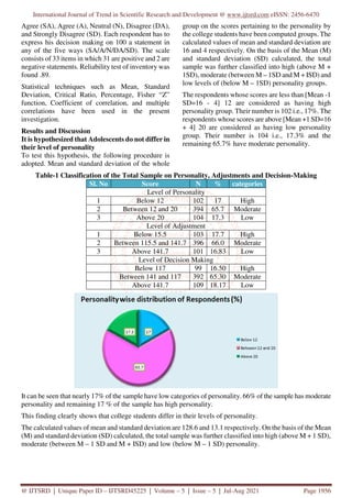 Assessment of Adjustment, Decision Making Ability in Relation to ...