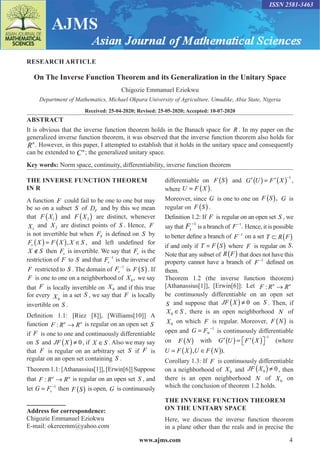 On The Inverse Function Theorem and its Generalization in the Unitary Space | PDF
