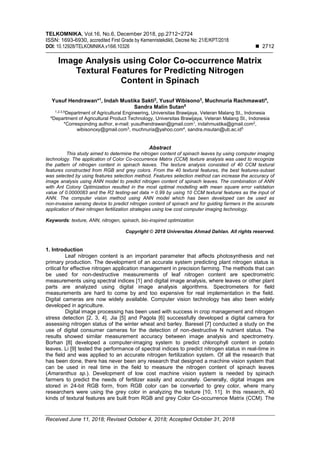 Image Analysis using Color Co-occurrence Matrix Textural Features for Predicting Nitrogen ...