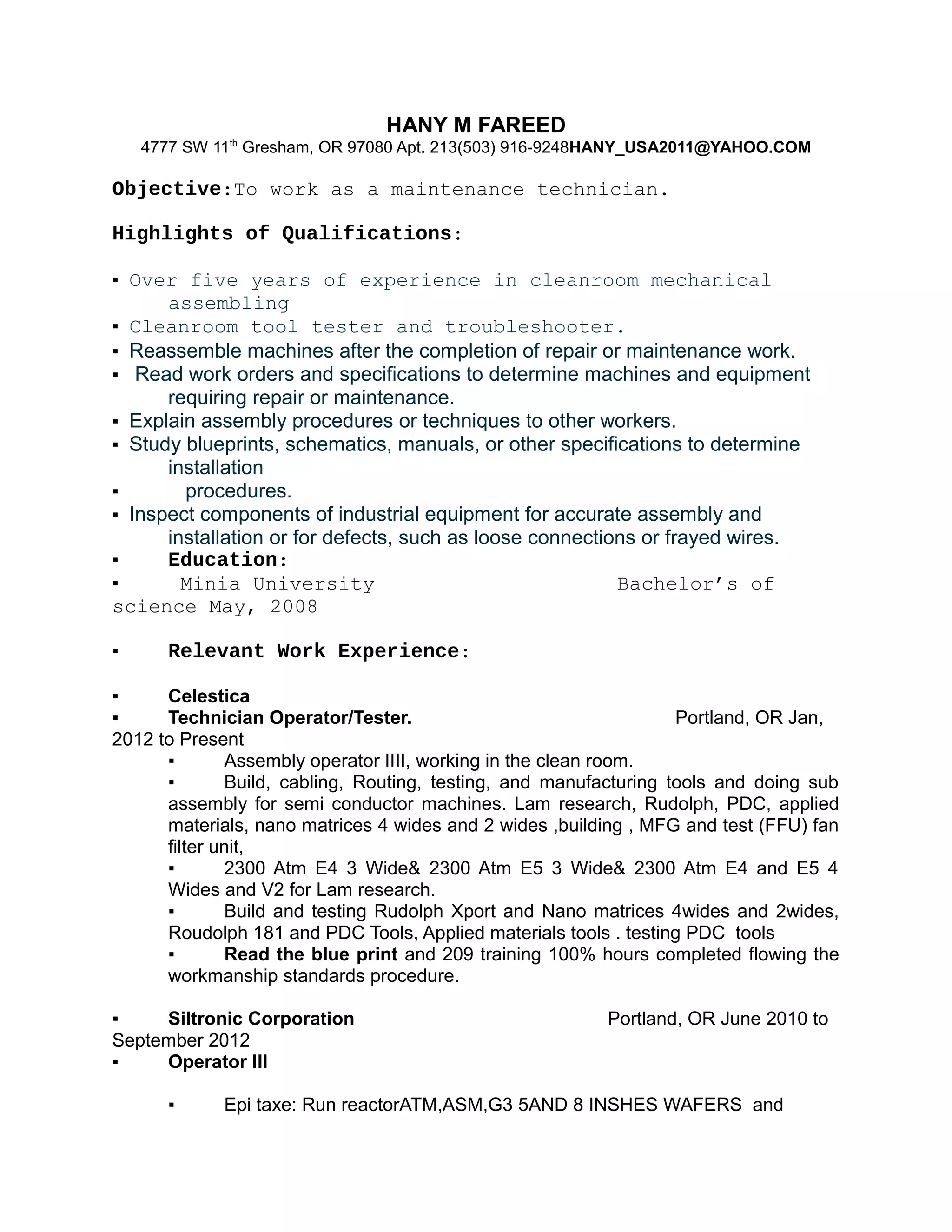 Hany new resume | RTF