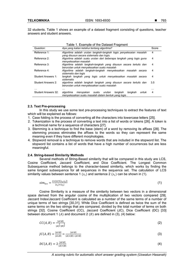 A scoring rubric for automatic short answer grading system | PDF