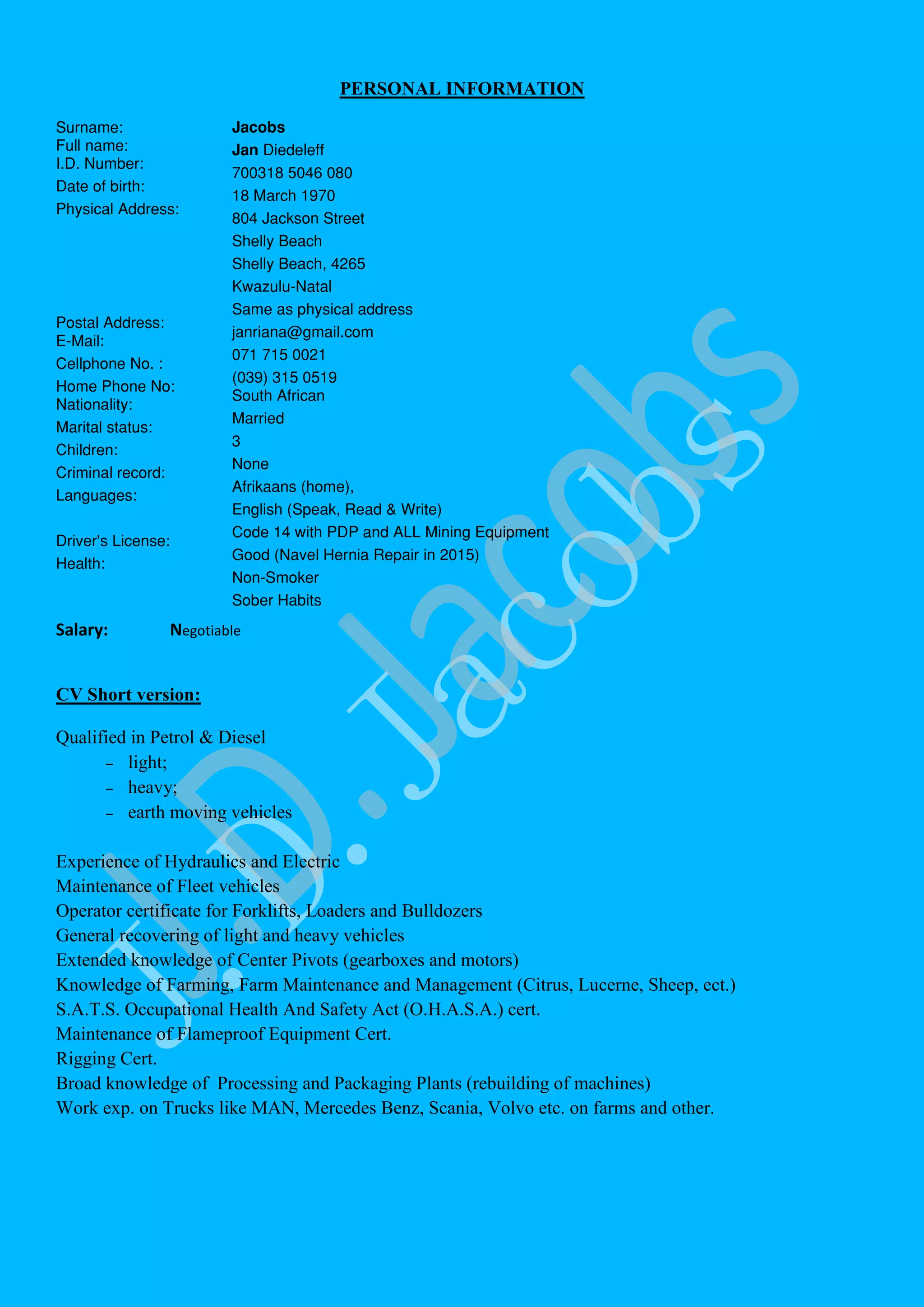 CV of Jan Jacobs | PDF | Commercial Trucks | Auto Body Styles