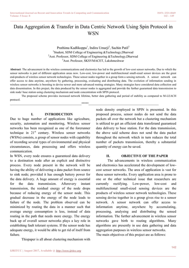 Data Aggregation & Transfer in Data Centric Network Using Spin Protocol ...