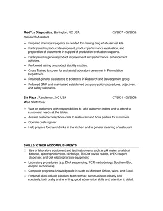 Amber's Resume Updated | RTF | Biotech and Biomedical Industry | Industries