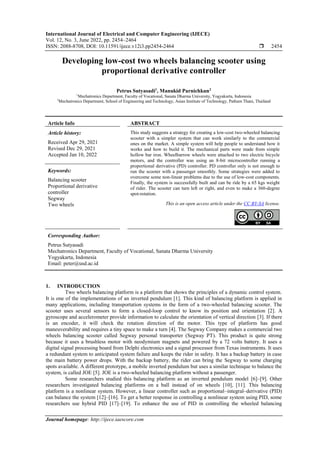 Developing low-cost two wheels balancing scooter using proportional ...