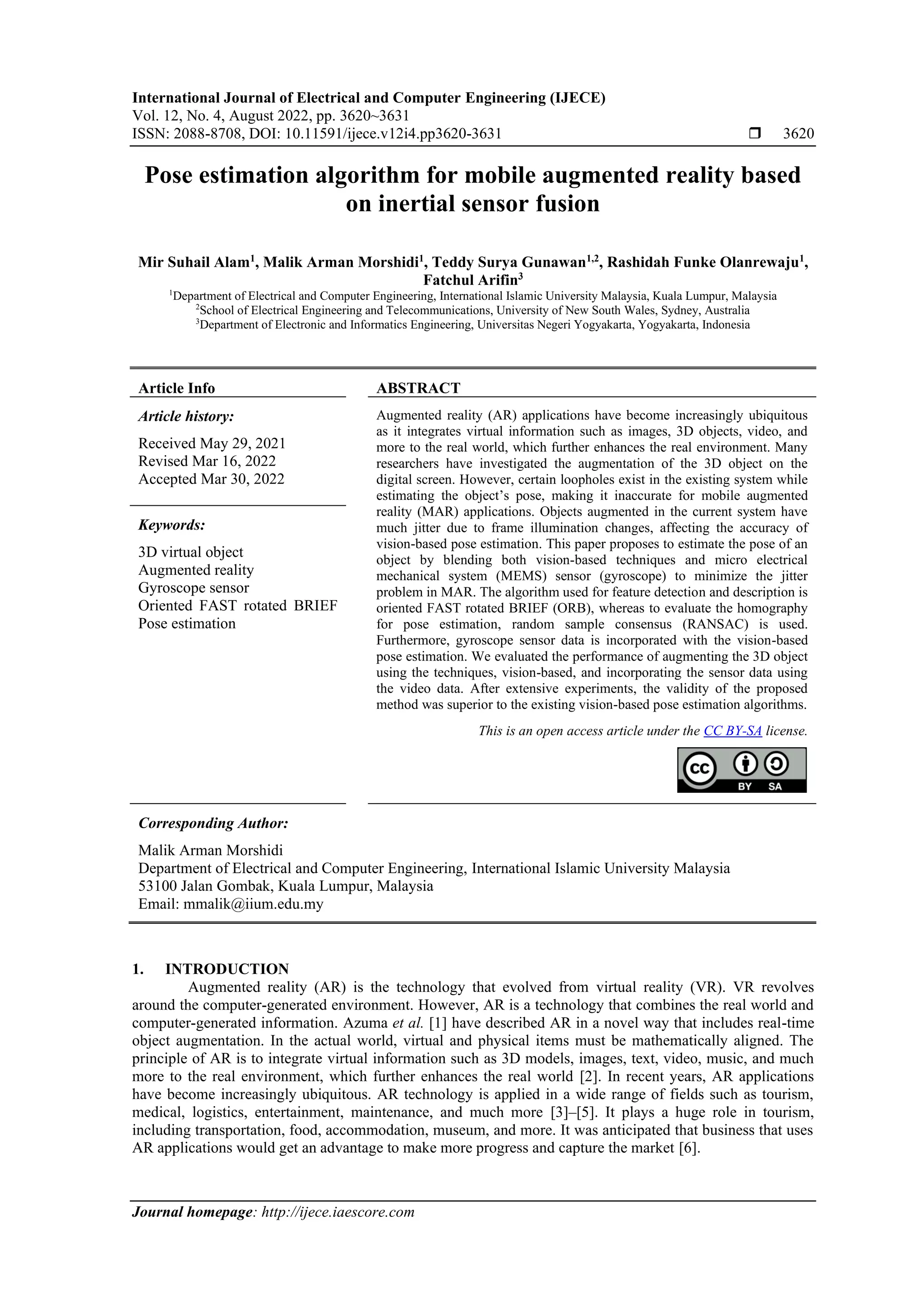 Pose Estimation Algorithm For Mobile Augmented Reality Based On