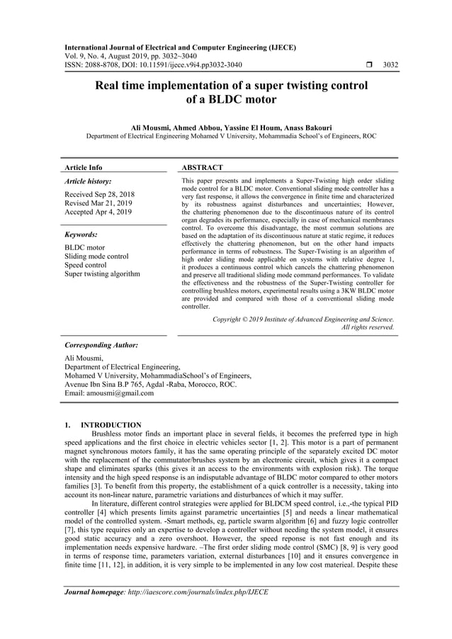 Real Time Implementation Of A Super Twisting Control Of A Bldc Motor Pdf