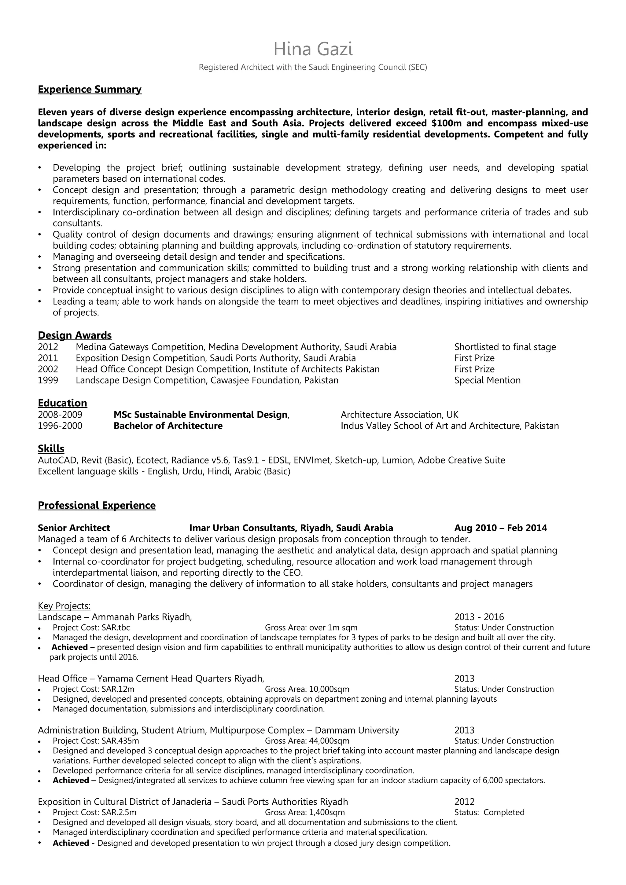 Hina Gazi resume 2015 | PDF