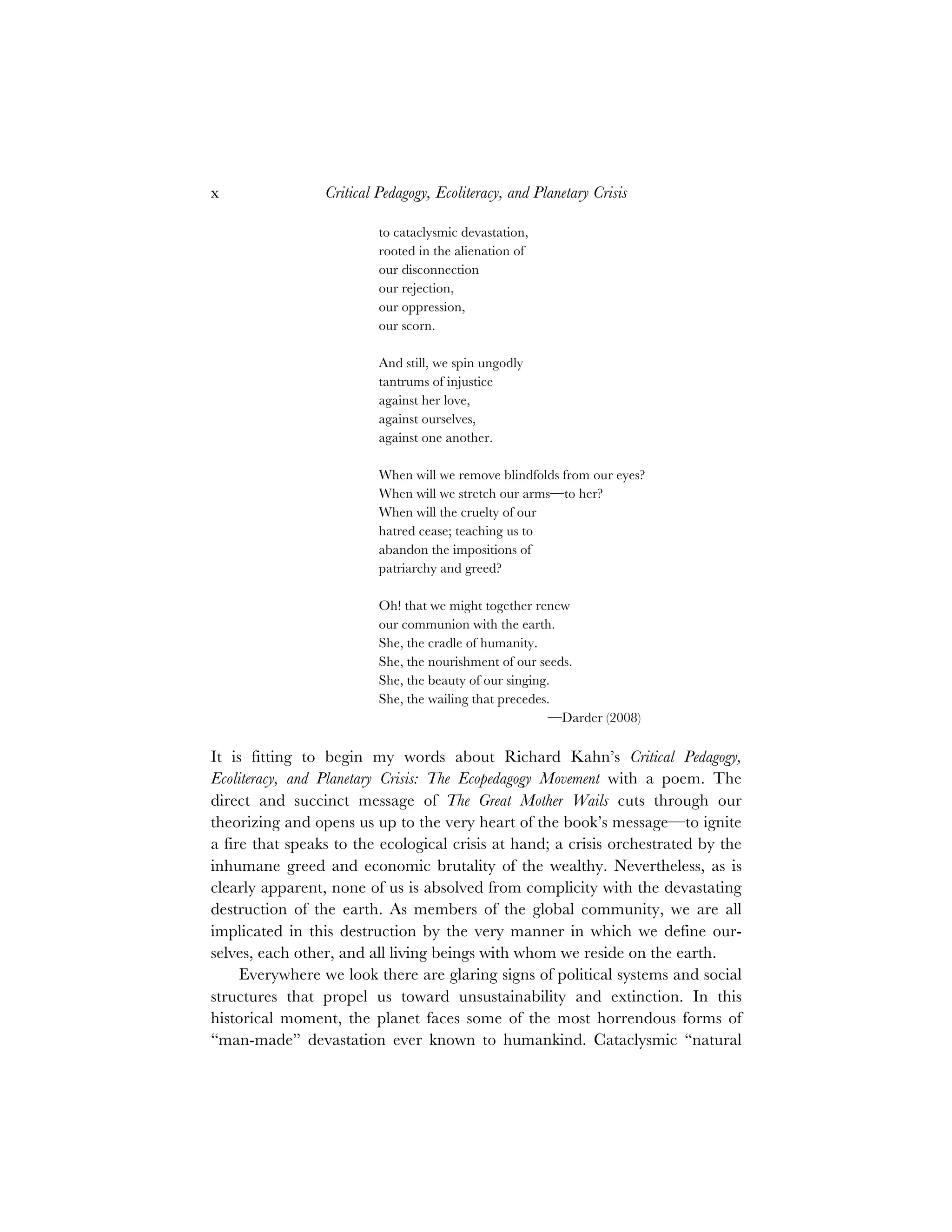 Critical Pedagogy Ecoliteracy Planetary Crisis The Ecopedagogy Movement ...