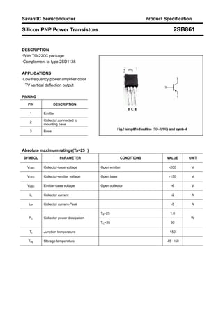 Orignal PNP Transistor 2SB861 B861 861 TO-220 New | PDF