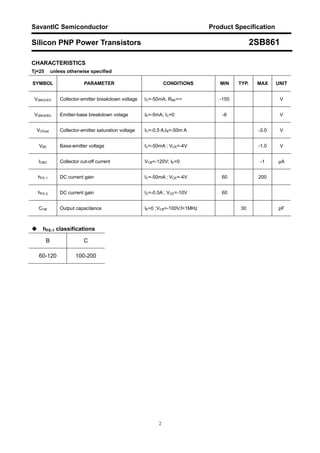 Orignal PNP Transistor 2SB861 B861 861 TO-220 New | PDF