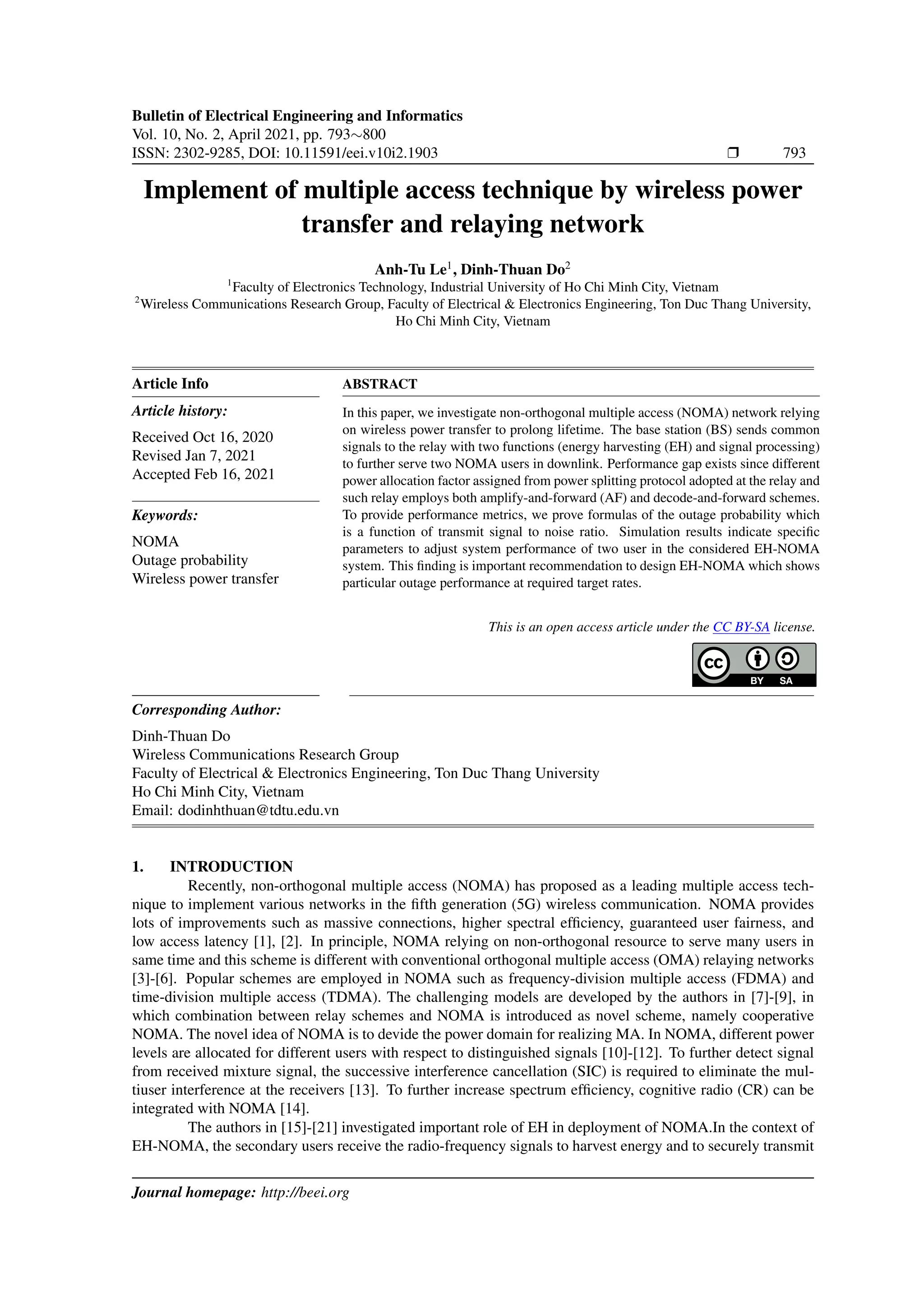 Implement of multiple access technique by wireless power transfer and ...