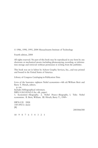William Breit Barry T Hirsch Lives Of The Laureates Eighteen Nobel ...
