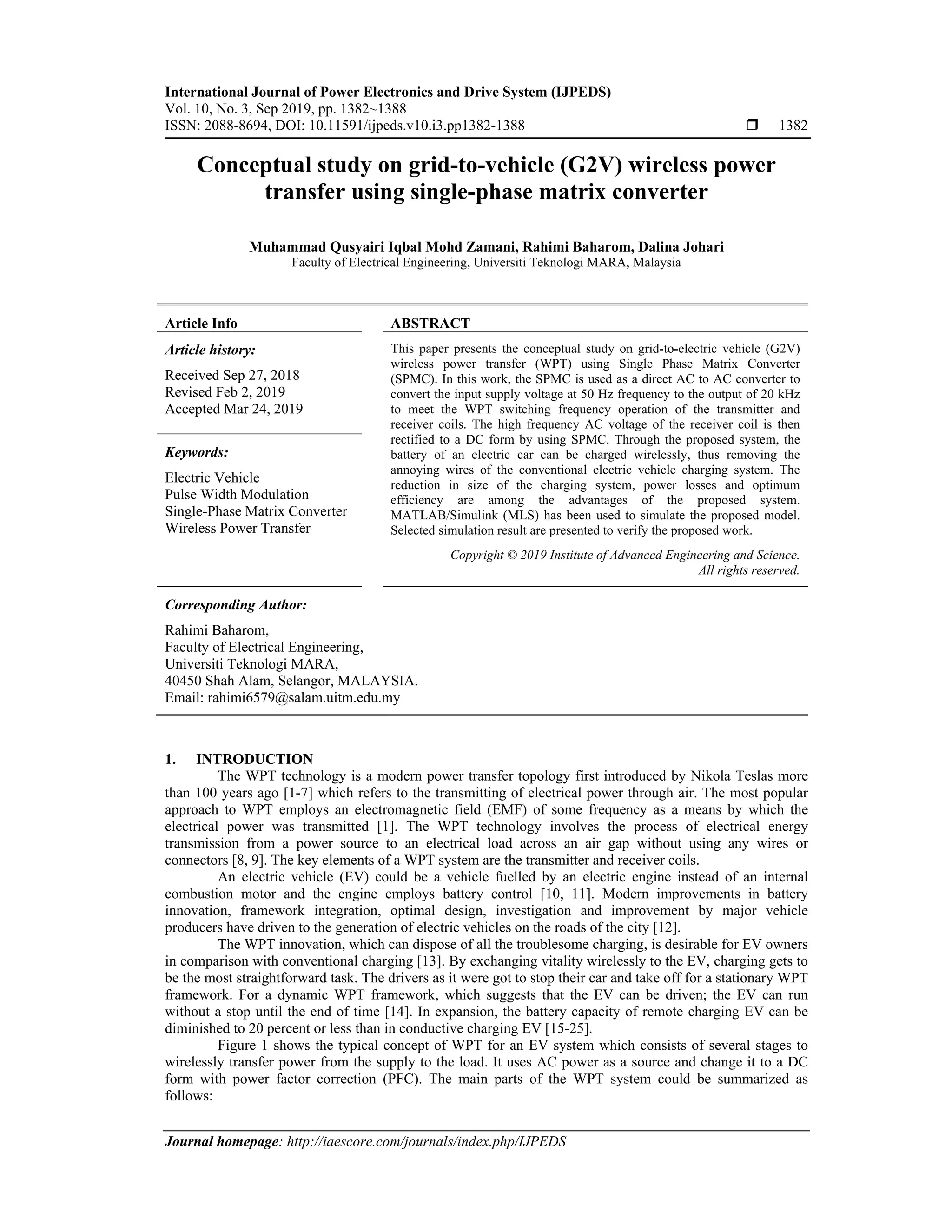 Conceptual study on Grid-to-Vehicle (G2V) wireless power transfer using ...