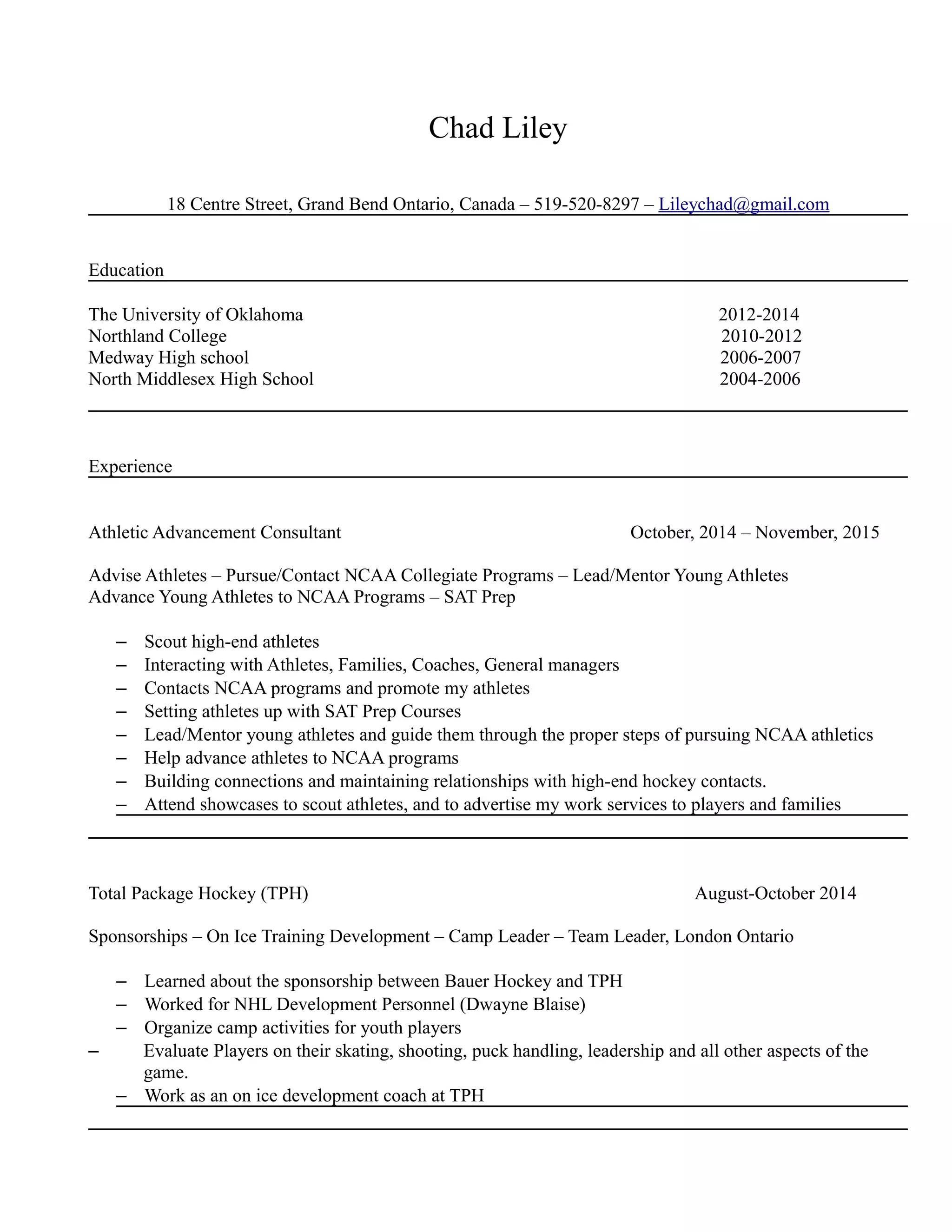 Chad Liley 2016 resume | ODT