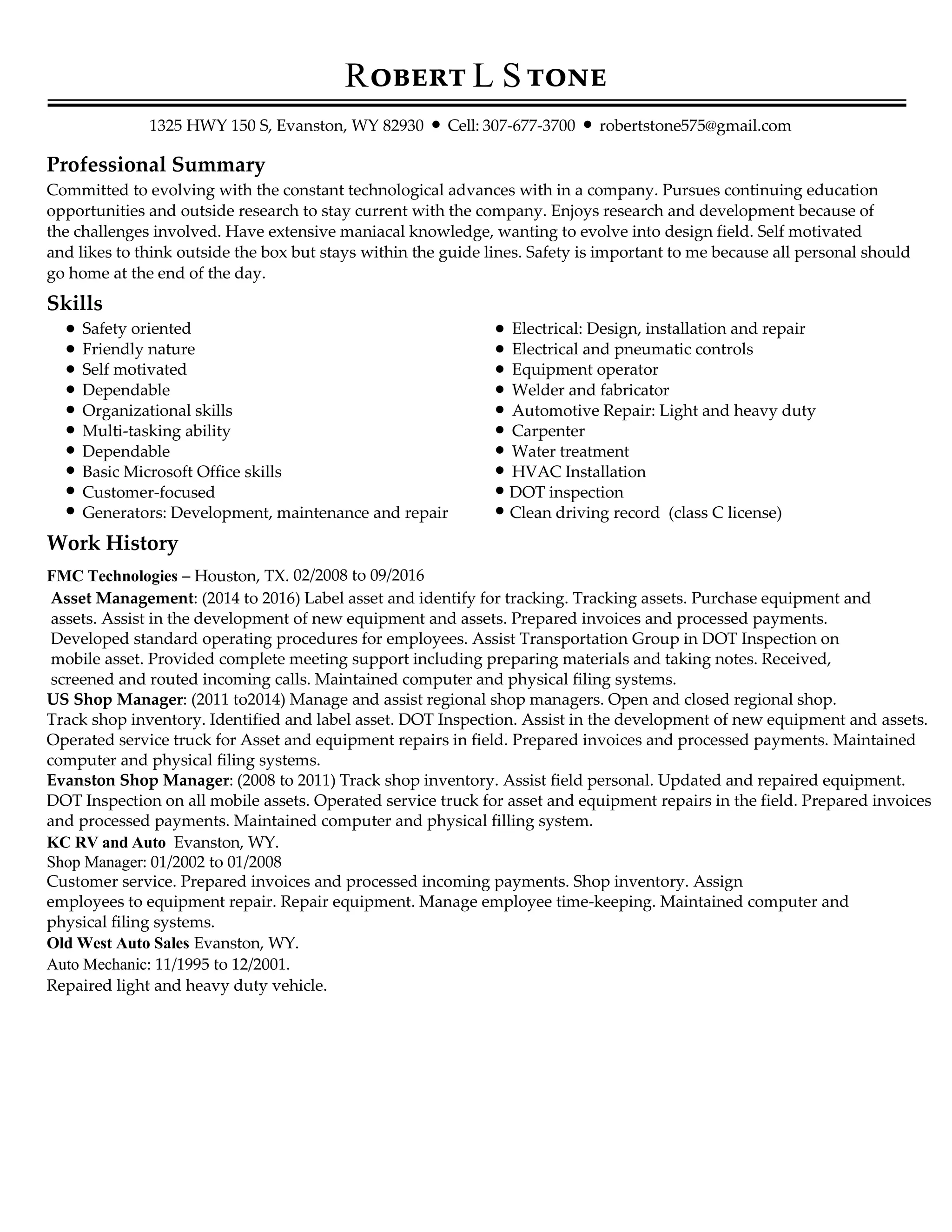 Robert Stone Resume | PDF