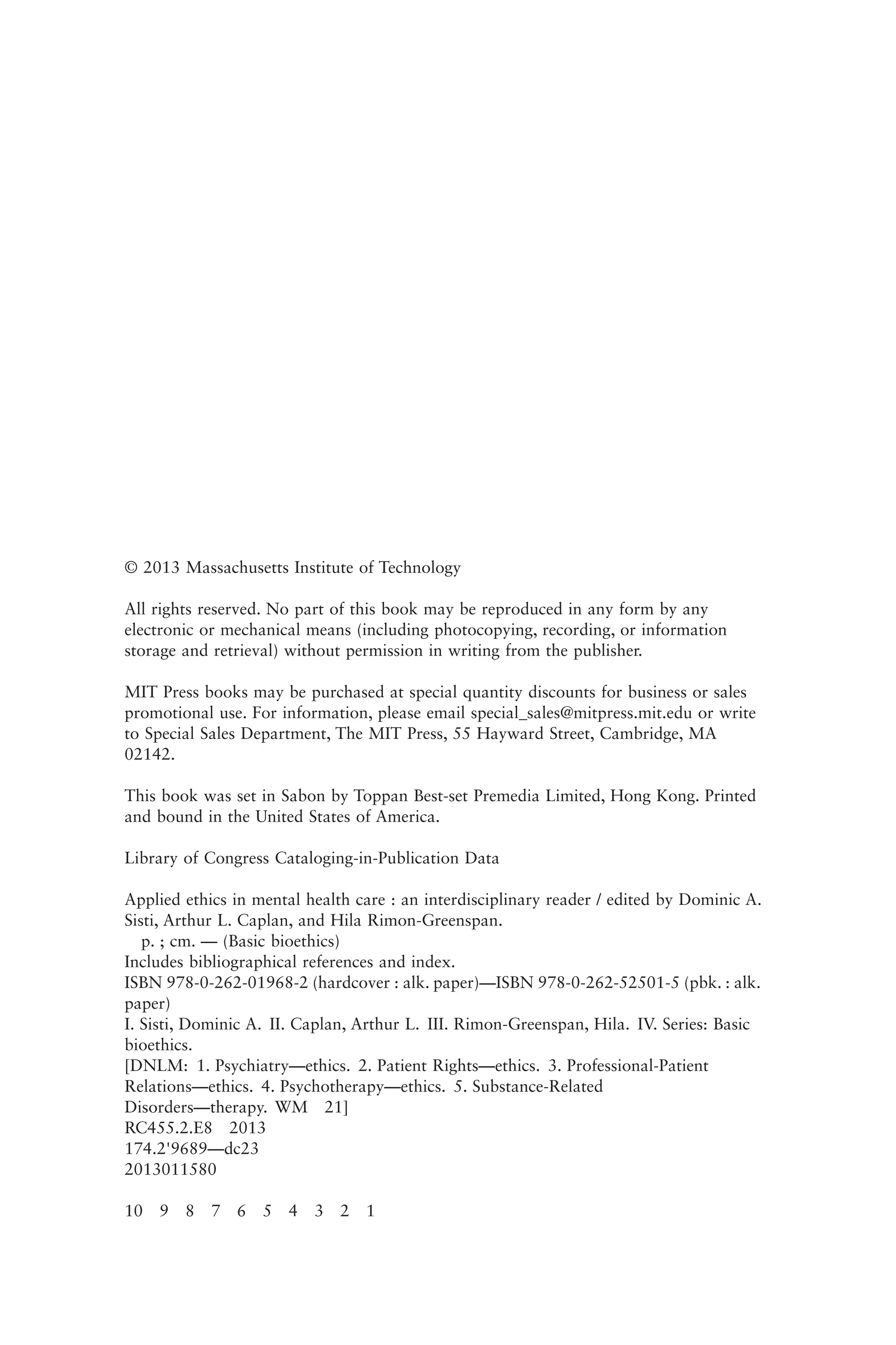 Applied Ethics In Mental Health Care Dominic A Sisti Ed | PDF