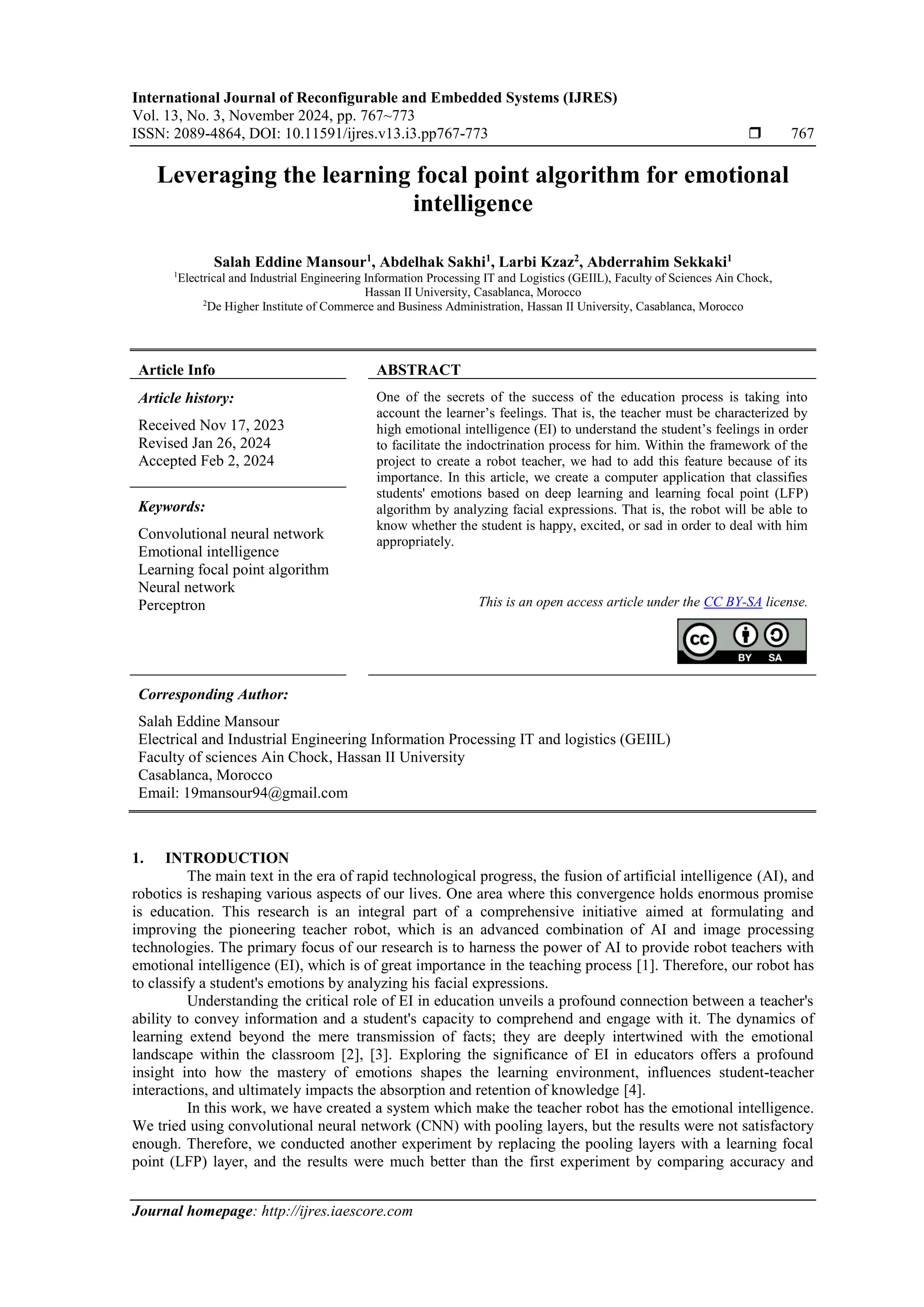 Leveraging the learning focal point algorithm for emotional intelligence | PDF