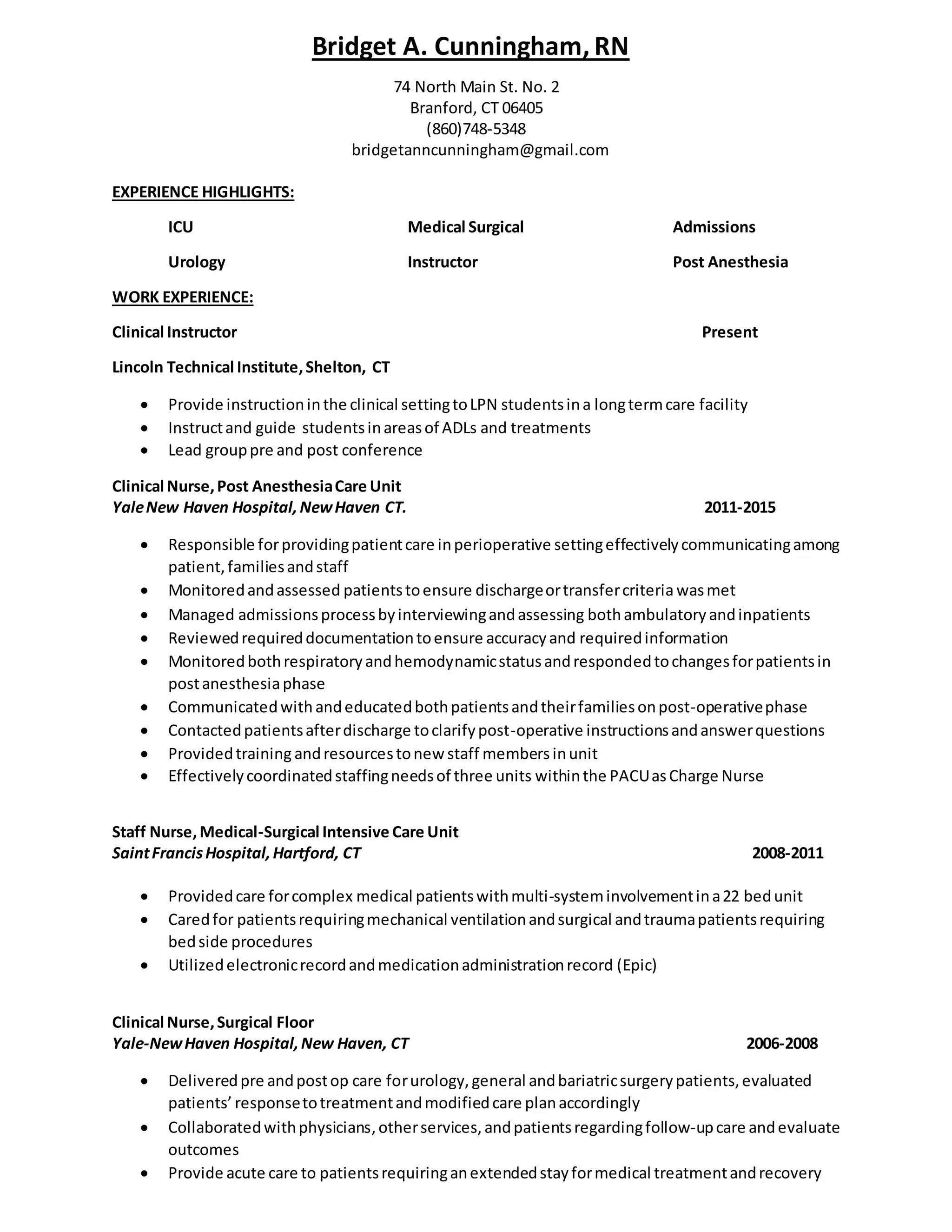 Resume, Bridget Cunningham | DOCX