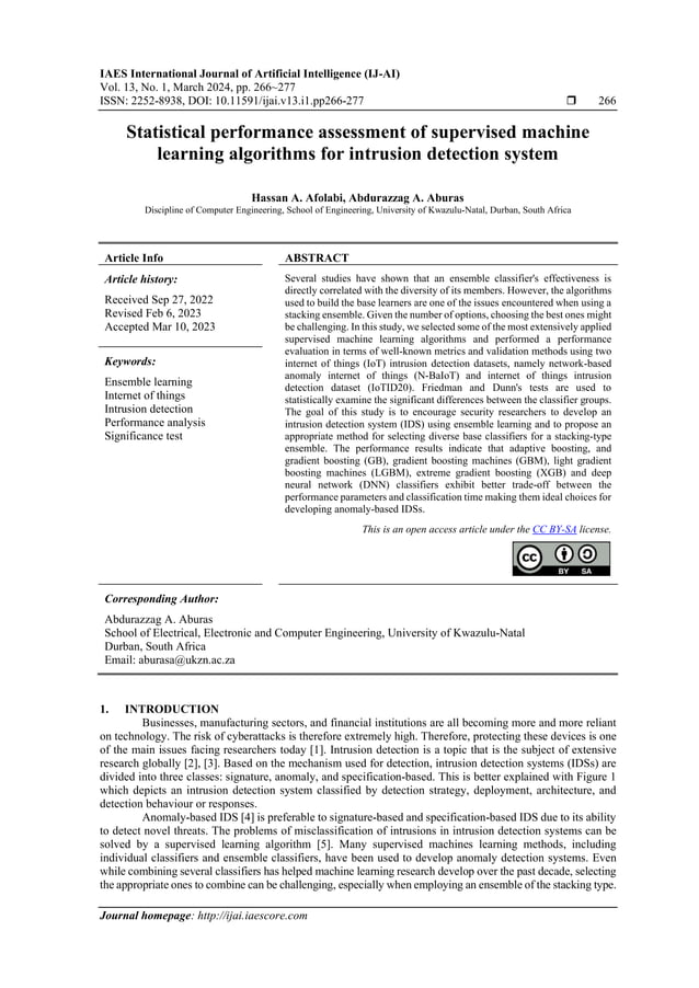 Statistical performance assessment of supervised machine learning algorithms for intrusion ...