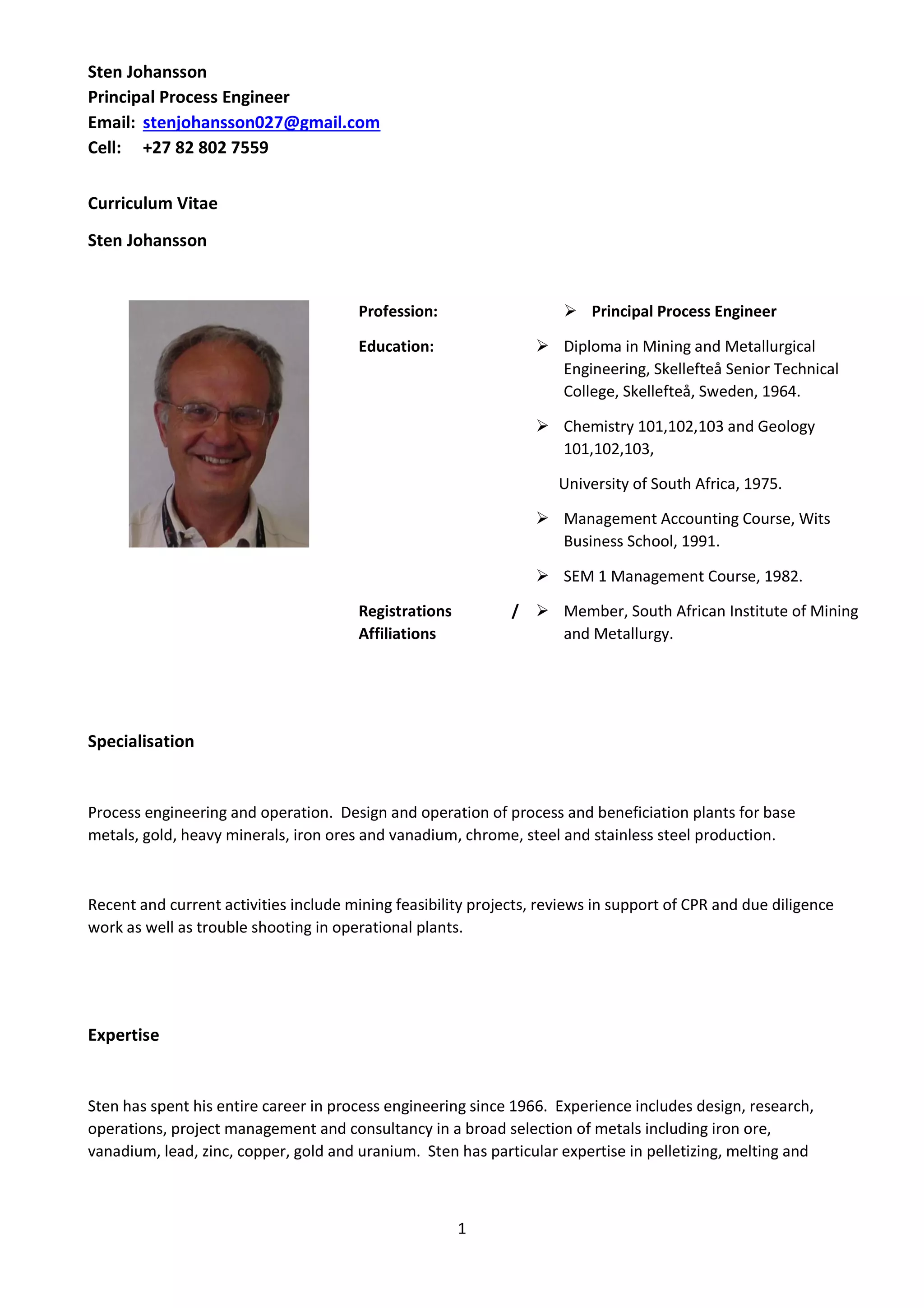 Sten Johansson CV1 -2016 | PDF