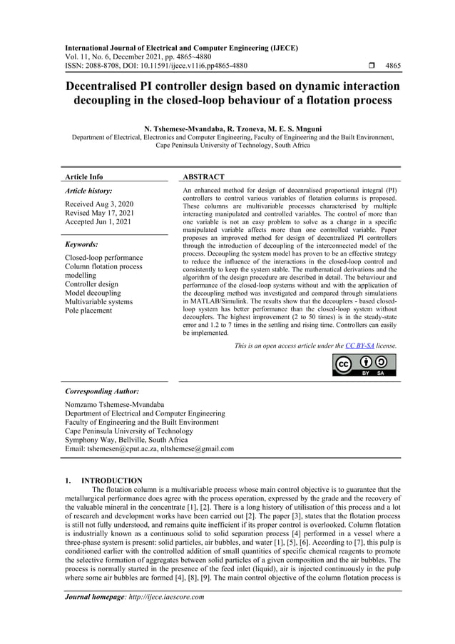 Decentralised Pi Controller Design Based On Dynamic Interaction Decoupling In The Closed Loop