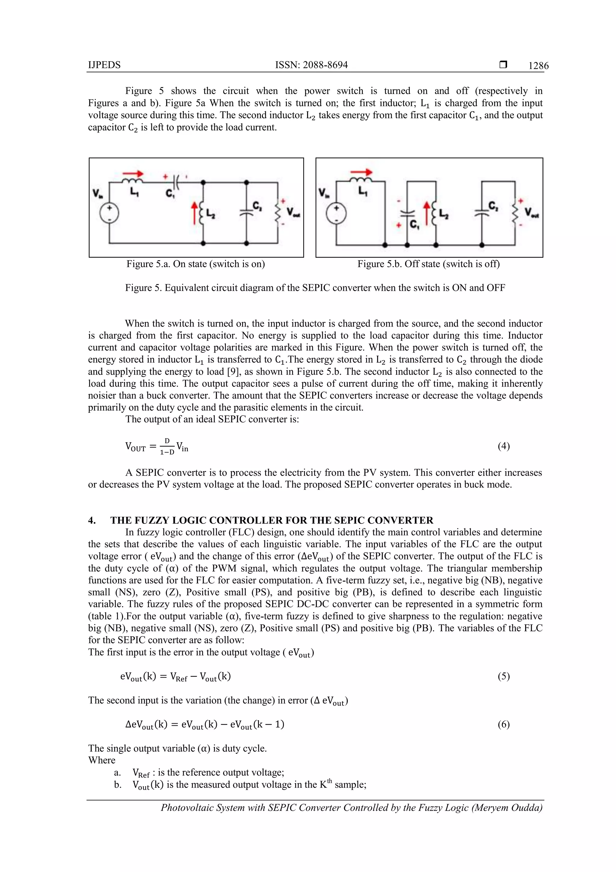 Photovoltaic System with SEPIC Converter Controlled by the Fuzzy Logic | PDF