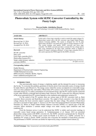 Photovoltaic System with SEPIC Converter Controlled by the Fuzzy Logic | PDF
