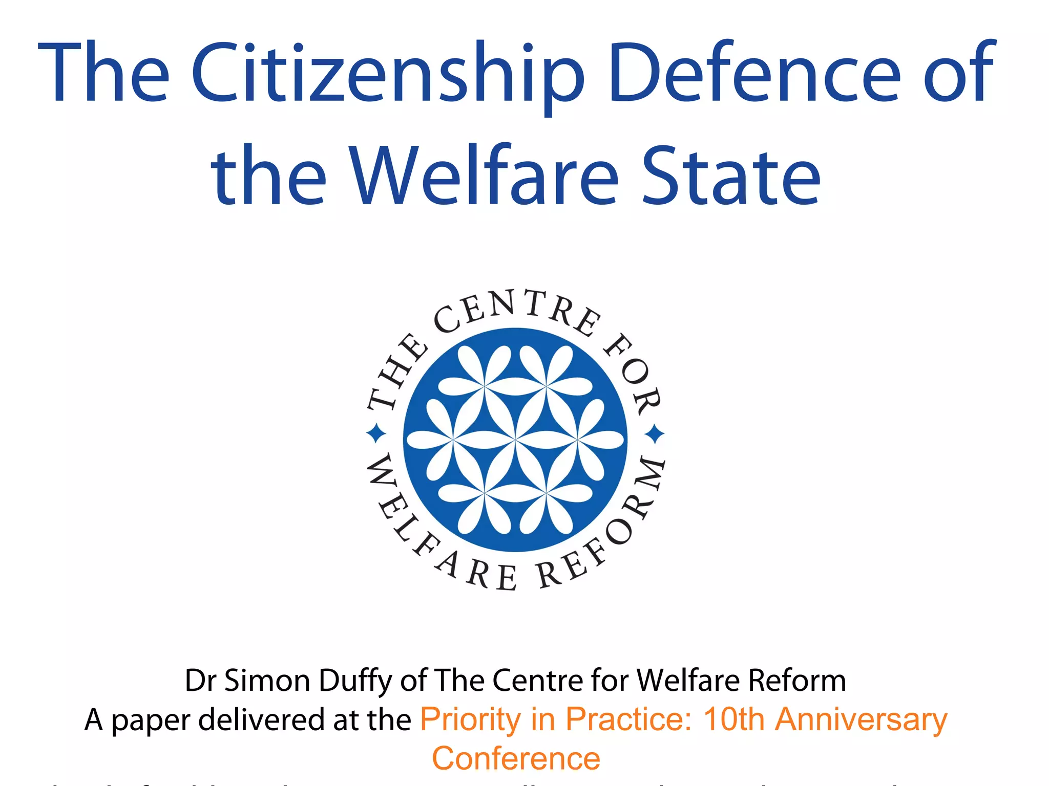 The Citizenship Defence of the Welfare State | PPT