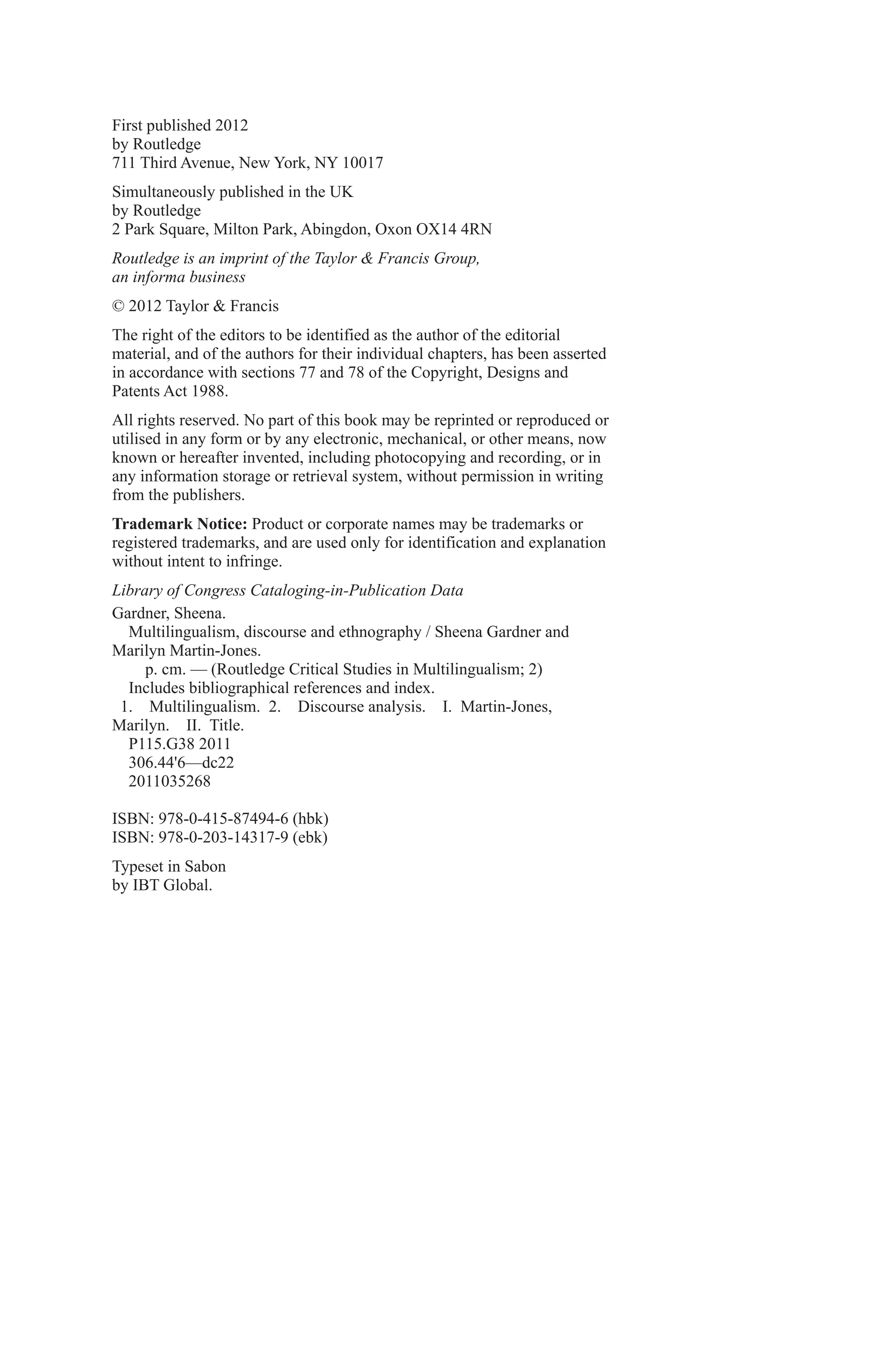 Multilingualism Discourse And Ethnography Sheena Gardner Marilyn ...