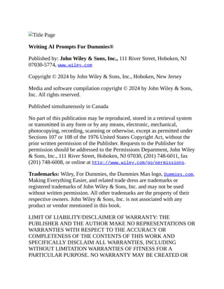 Writing Ai Prompts For Dummies Stephanie Diamond Jeffrey Allan | PDF