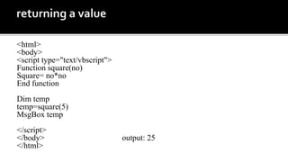 28,29. procedures subprocedure,type checking functions in VBScript | PPT