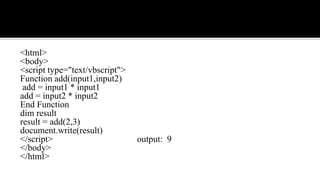 28,29. procedures subprocedure,type checking functions in VBScript | PPT