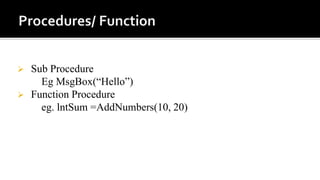 28,29. procedures subprocedure,type checking functions in VBScript | PPT