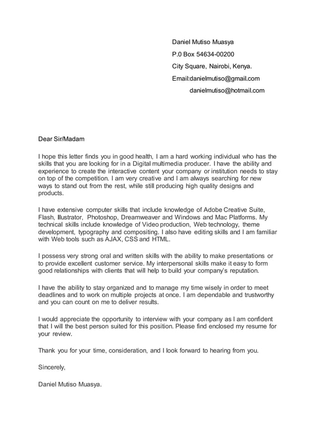 Daniel Mutiso Cover letter | DOCX
