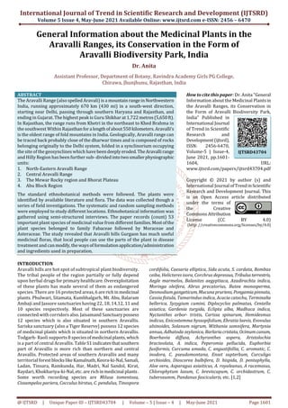 General Information about the Medicinal Plants in the Aravalli Ranges ...