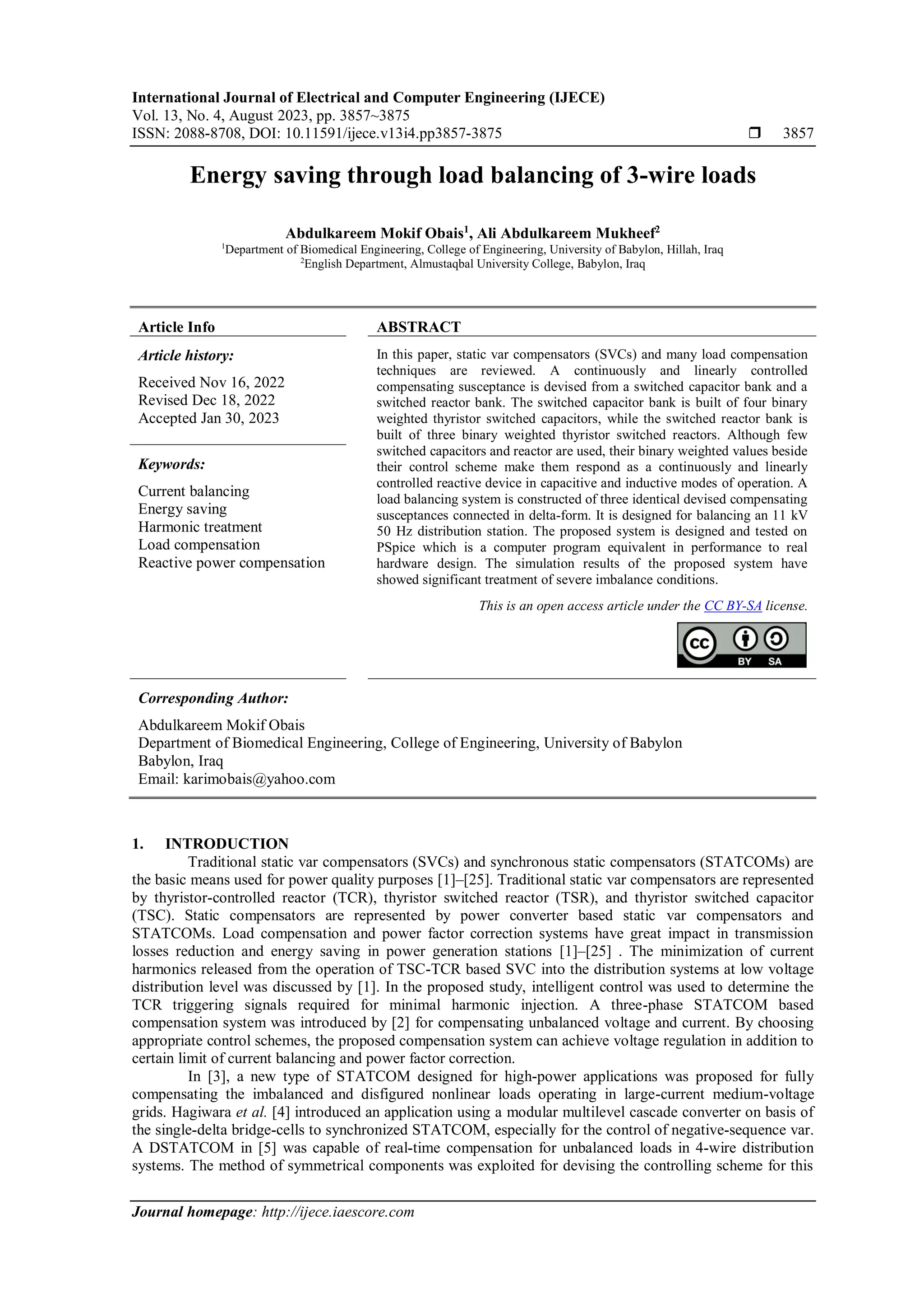 Energy saving through load balancing of 3-wire loads | PDF