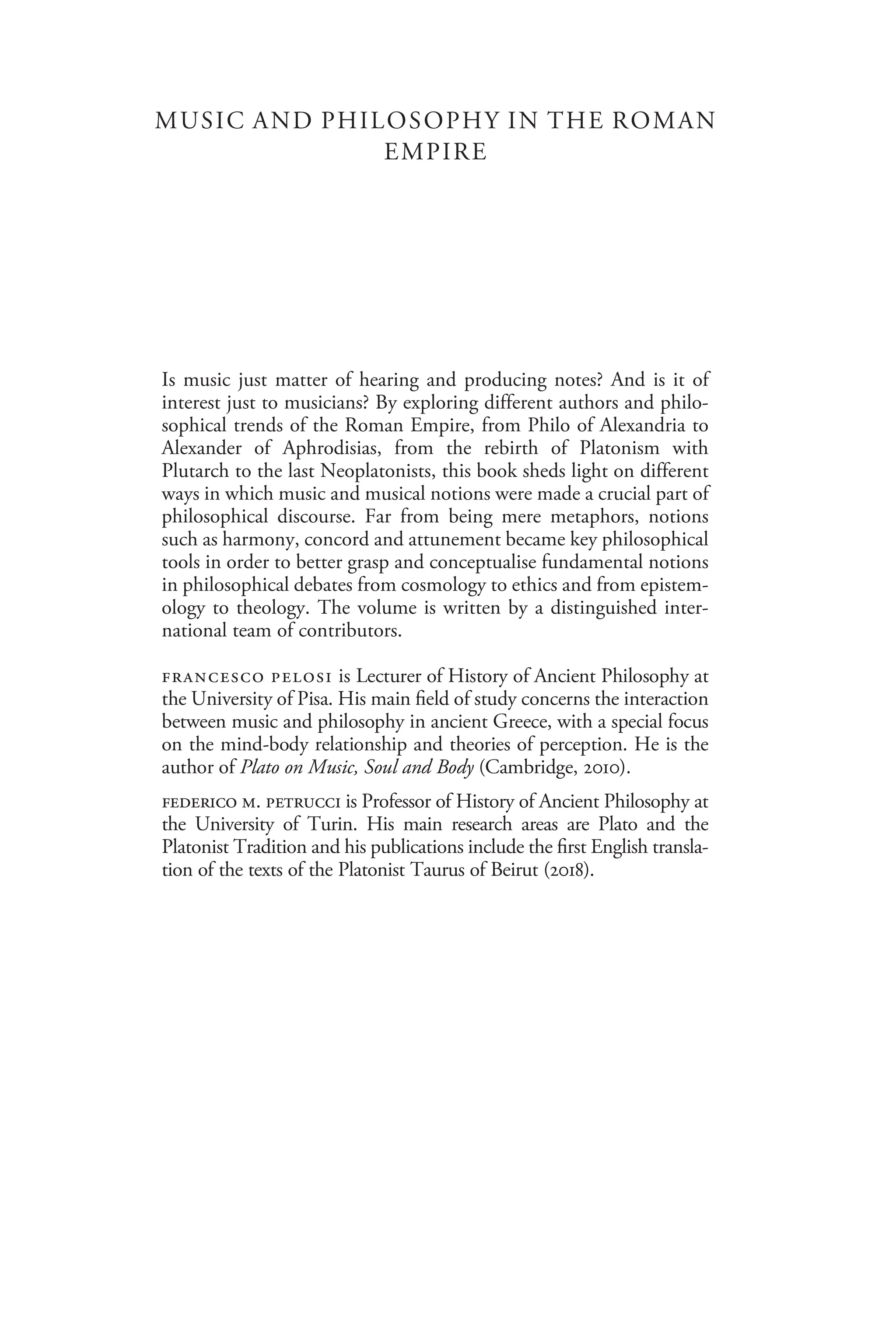 Music And Philosophy In The Roman Empire Francesco Pelosi Federico M ...