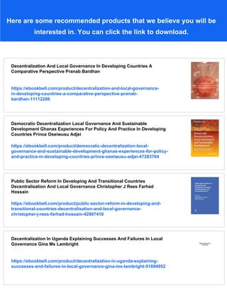Decentralization And Local Governance In Developing Countries A ...