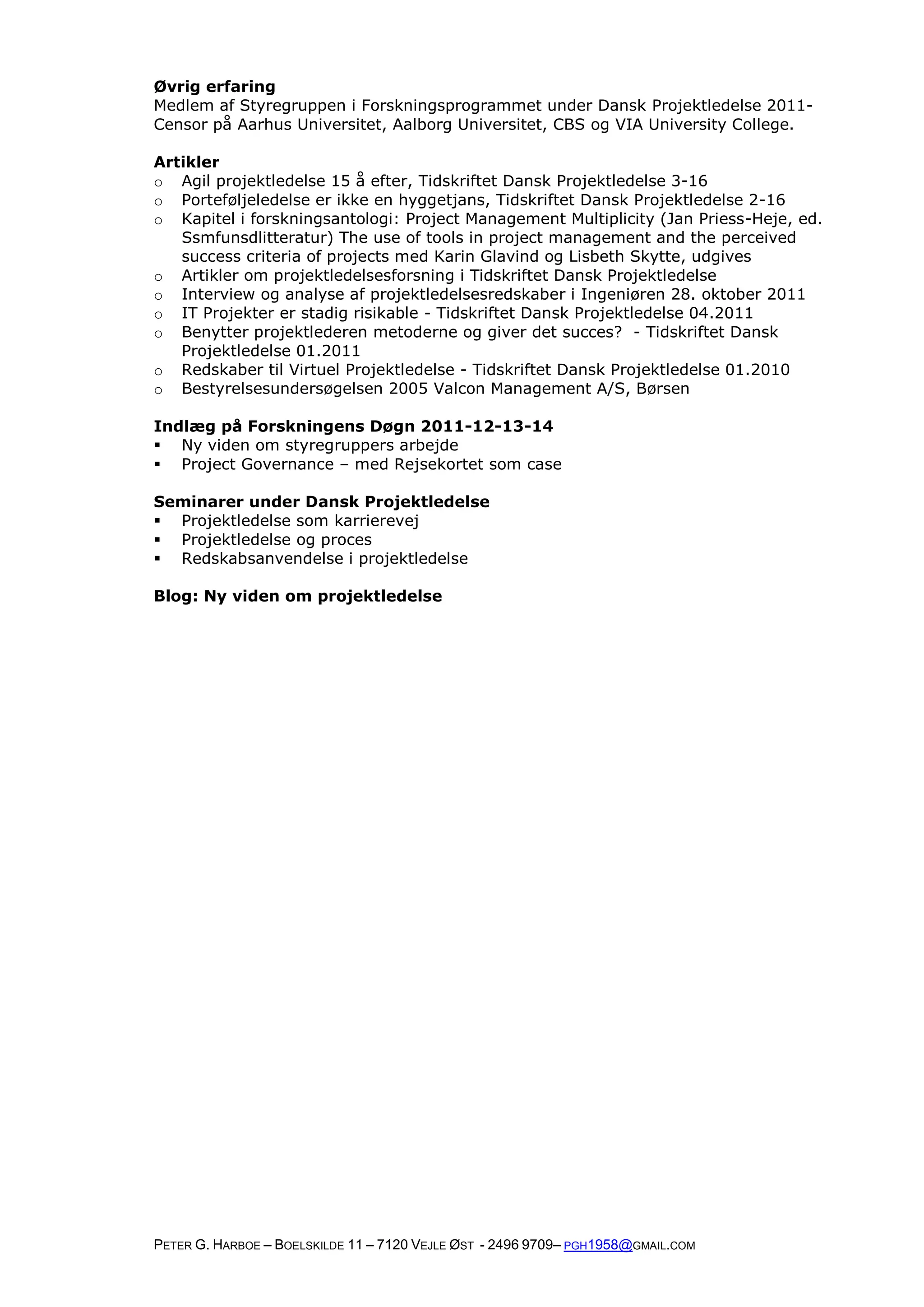 CV Peter G Harboe | PDF