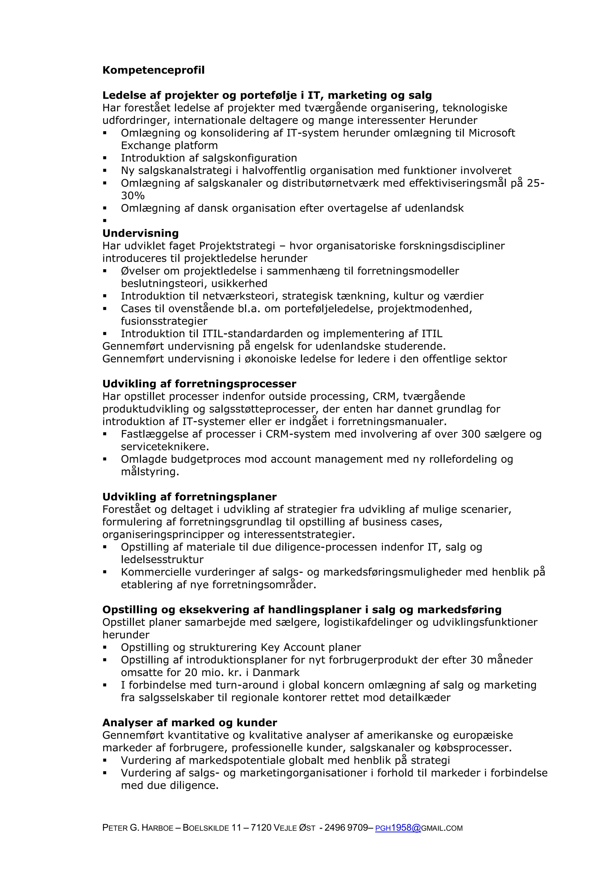 CV Peter G Harboe | PDF