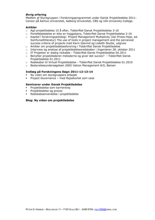 CV Peter G Harboe | PDF