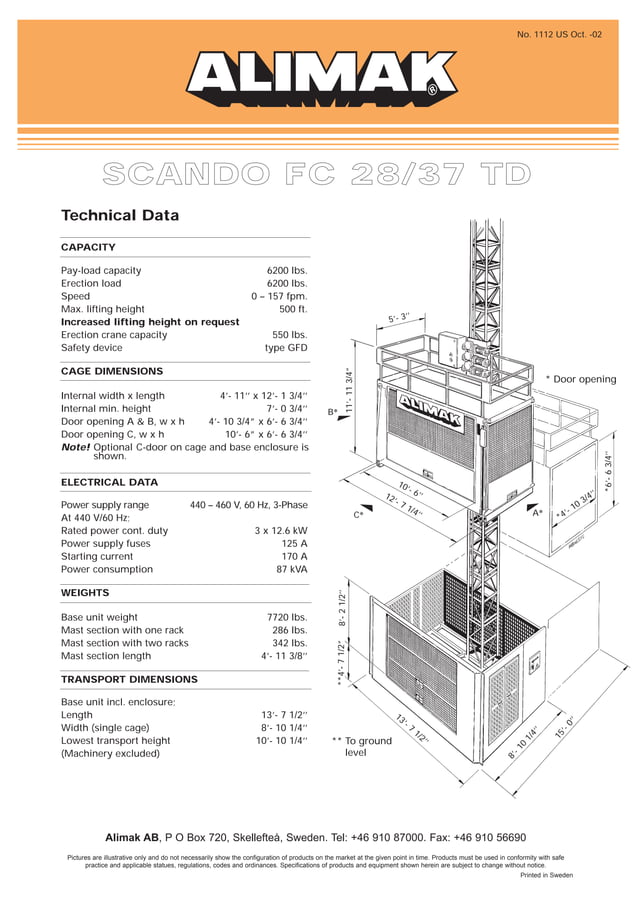 Alimak 2837TD-Personnel and Material Hoist | PDF