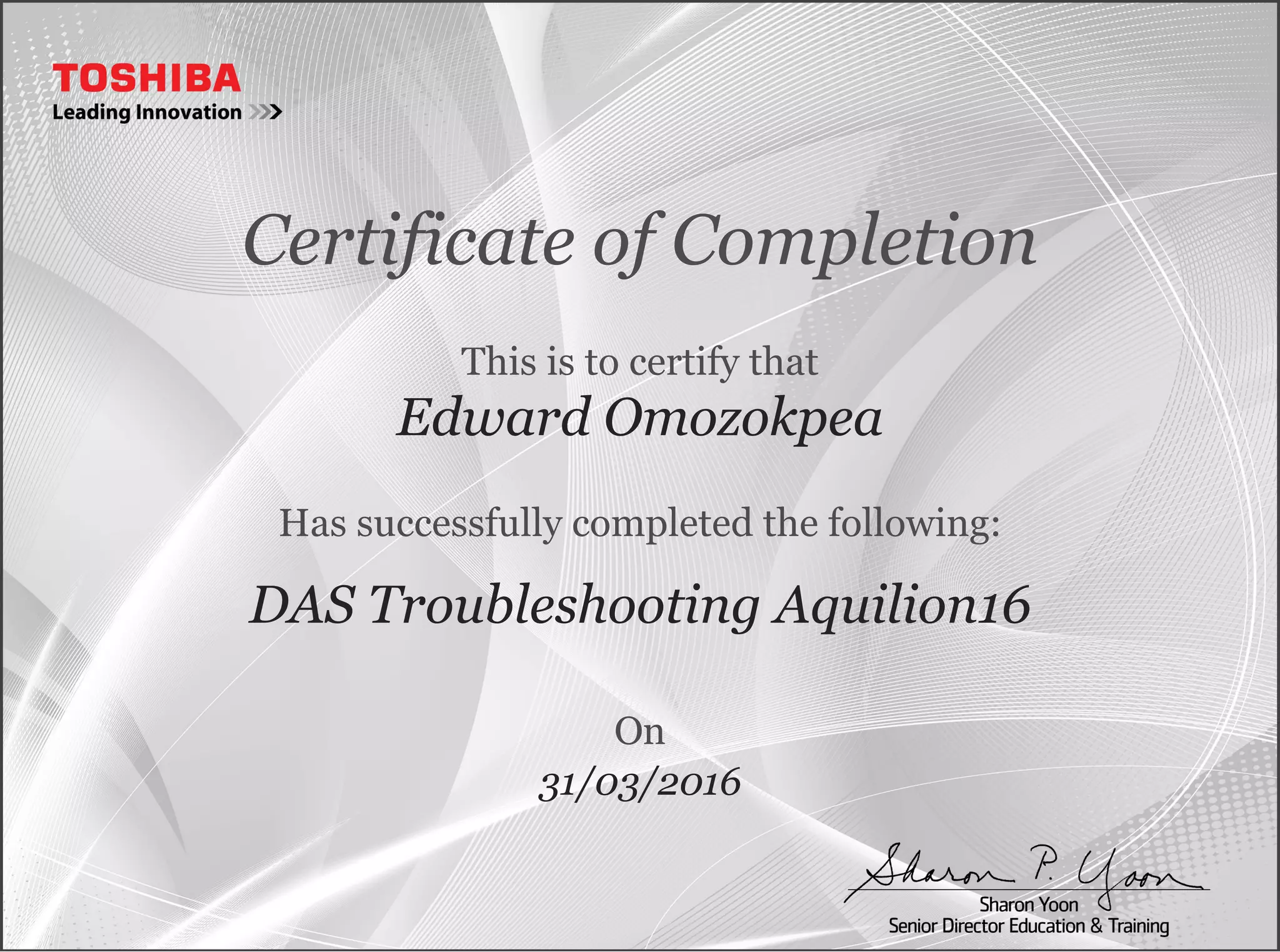 certificate for DAS troubleshooting aquilion 16 | PPT